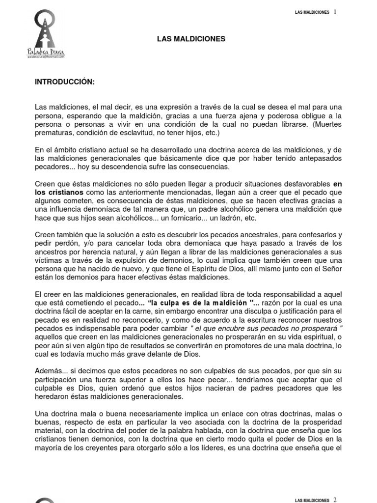 9 Las Maldiciones Generacionales Pdf Pecado Demonios