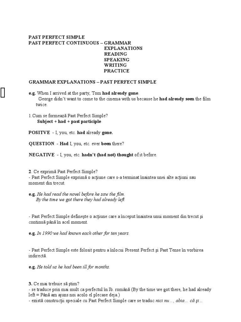 Past Perf. Simple and Continuous | PDF | Ellipsis | Rules