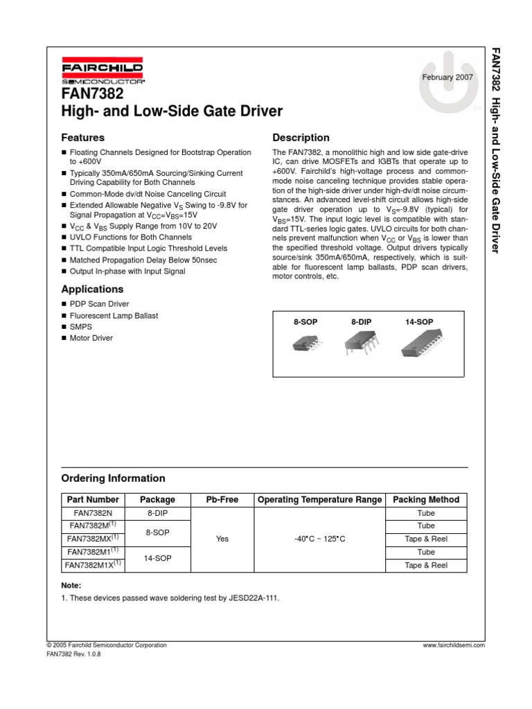 FAN7382 High-And Low-Side Gate Driver: Features Description | PDF ...