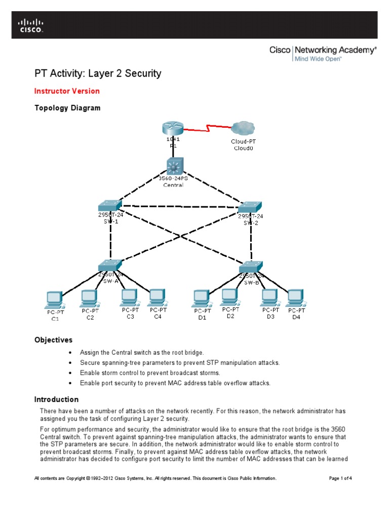 PT Activity: Layer 2 Security: Instructor Version | PDF | Network Switch | Internet Architecture