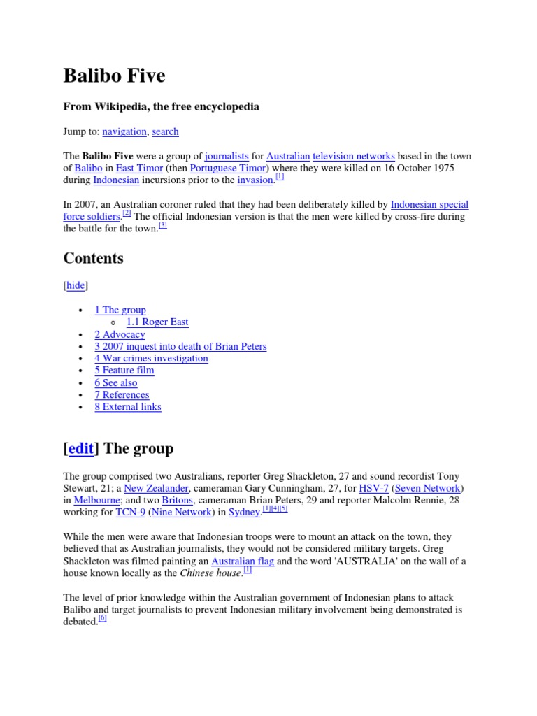 Balibo Five: From Wikipedia, The Free Encyclopedia | PDF | Armed ...
