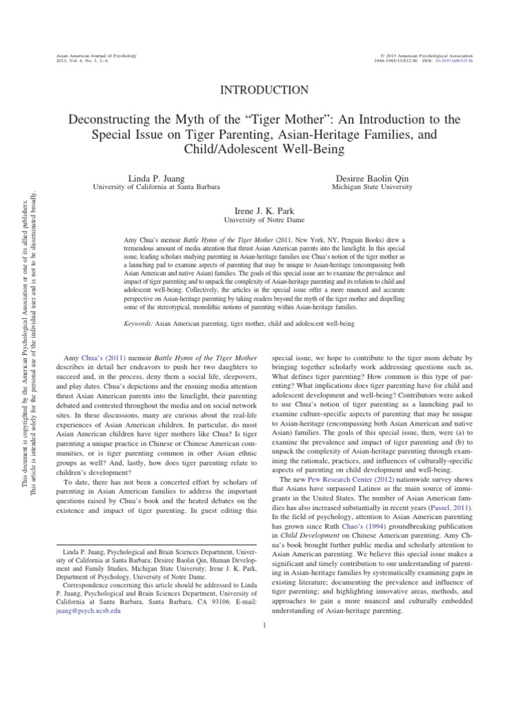Tiger Parenting, Asian-Heritage Families, and Child/Adolescent Well ...