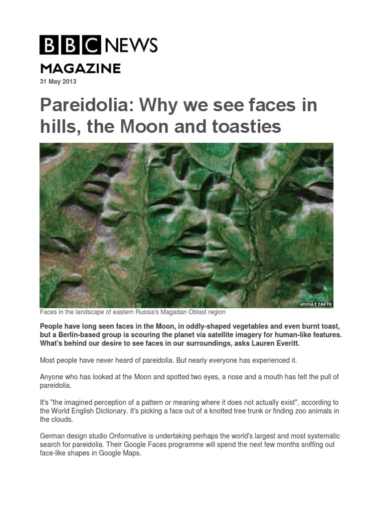 Pareidolia: Why We See Faces in Hills, The Moon and Toasties | PDF ...