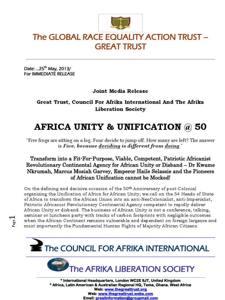 Africa Unity & Unification at 50: The Global Race Equality Action Trust ...