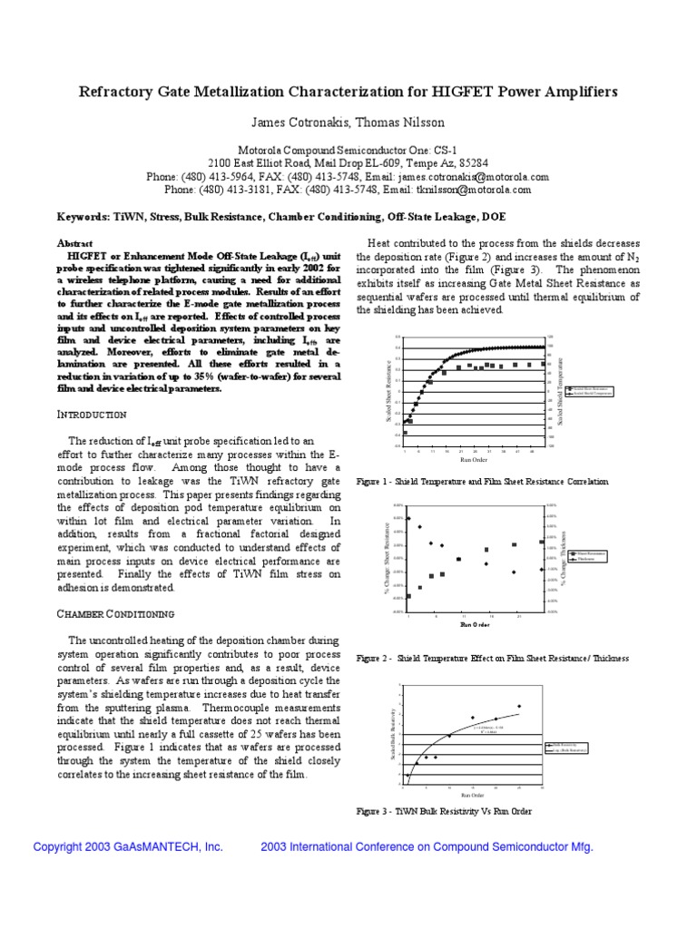 Thin Film TecRefractory Gate Metallization Characterization For HIGFET ...