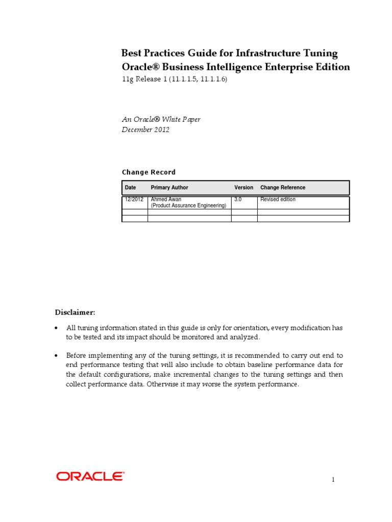 Updated Oracle Obiee Tuning Guide V1 Dec2012 Pdf Java Virtual Machine Java Programming