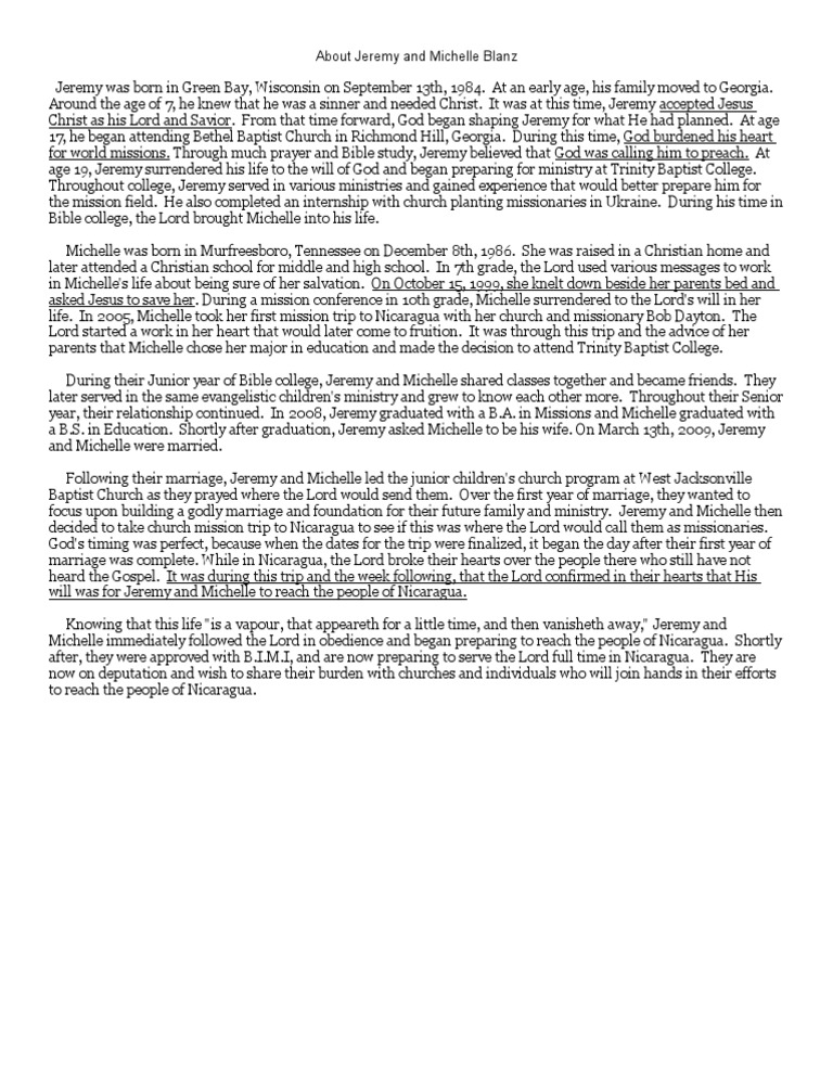 Short Missionary Bio | PDF | Christian Mission | Missionary
