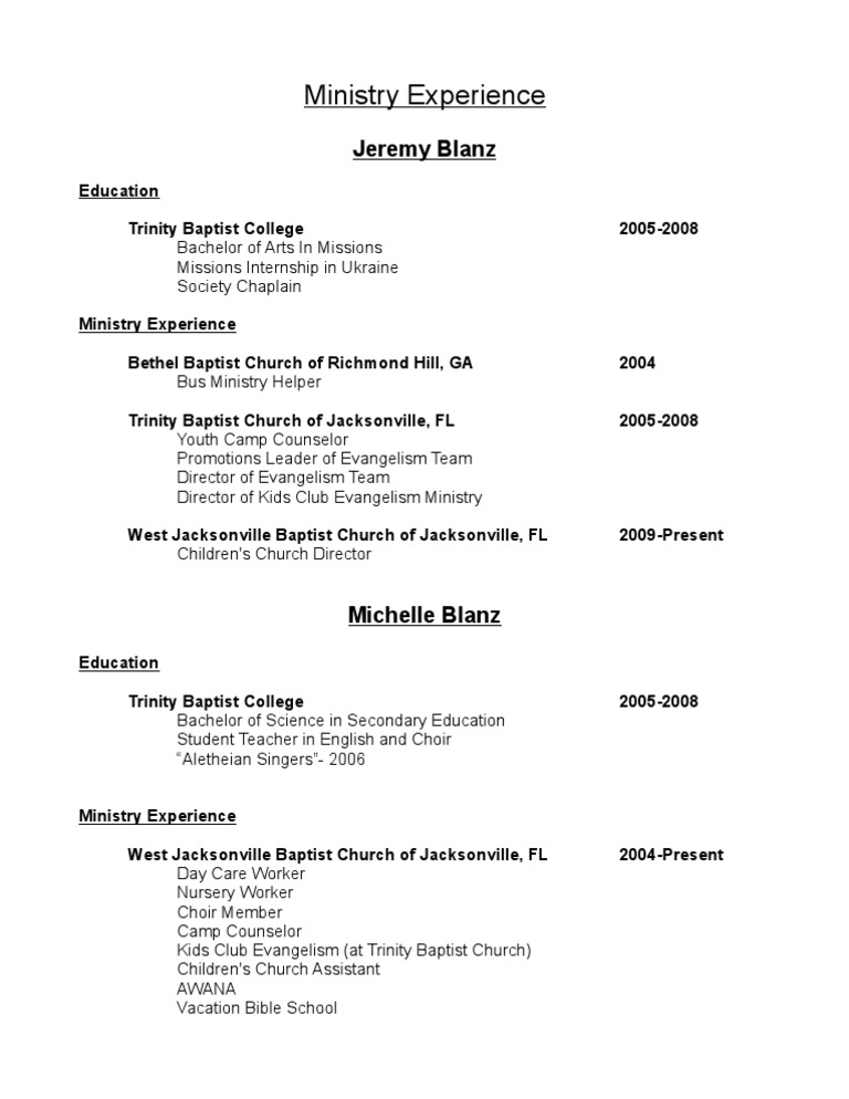 Ministry Experience | PDF | Social Science | Wellness