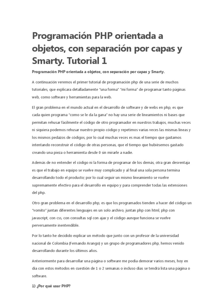 Programación Php Orientada A Objetos Con Capas Pdf Php Bases De Datos