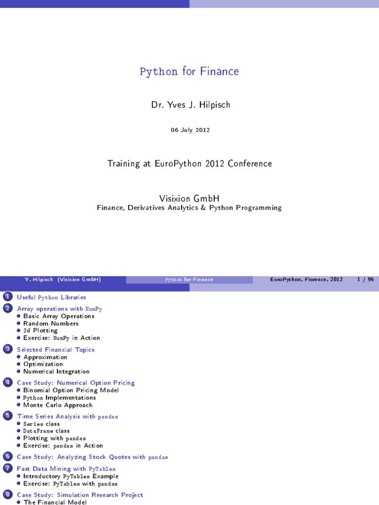 Y Hilpisch Python For Finance 06072012 EuroPython NoSo | PDF | Option (Finance) | Array Data Type