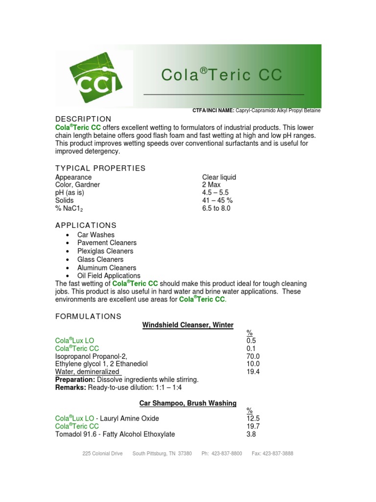 ColaTeric CC | PDF | Sodium Hydroxide | Physical Sciences