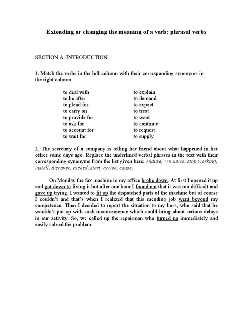 Extending or Changing The Meaning of A Verb: Phrasal Verbs: Install ...