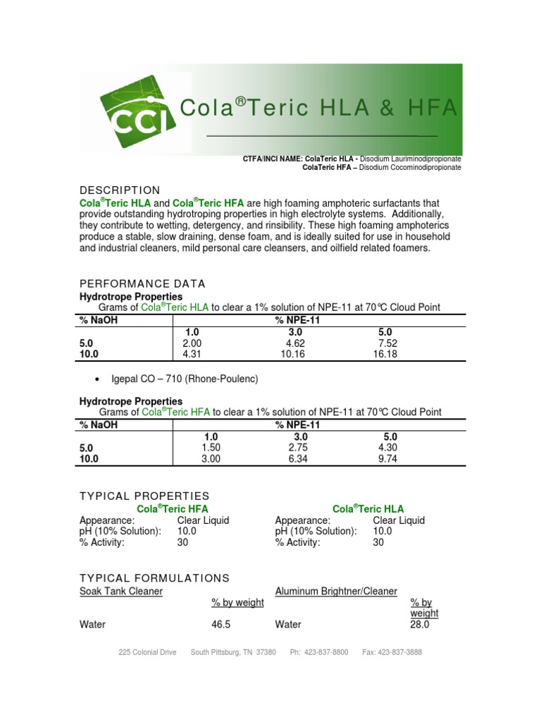 ColaTeric HFA & HLA | PDF