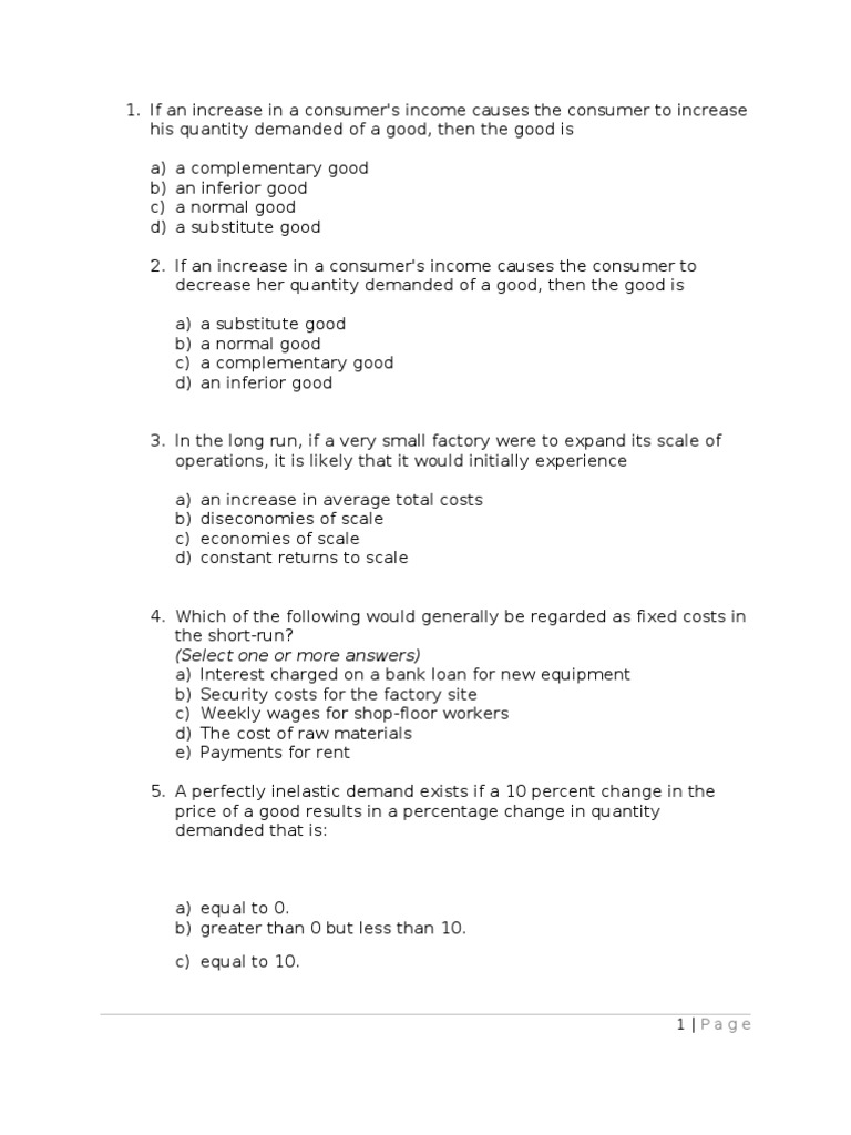 Economic Concepts and Elasticity Quiz | PDF | Demand | Price Elasticity ...