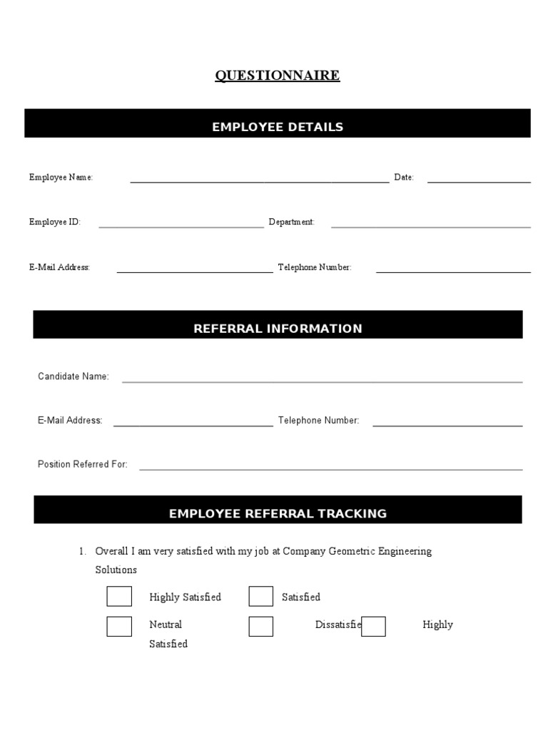 Questionnaire: Employee Details | Download Free PDF | Recruitment ...
