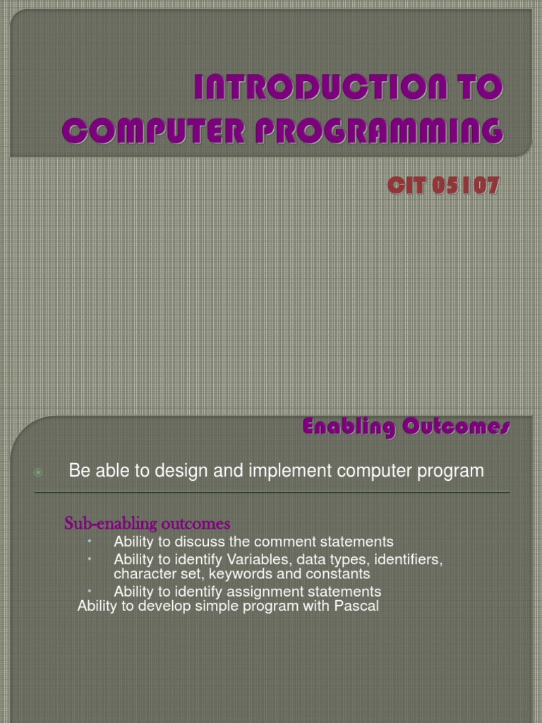 Introduction To Computer Programming1 Pdf Computer Programming Computer Program 