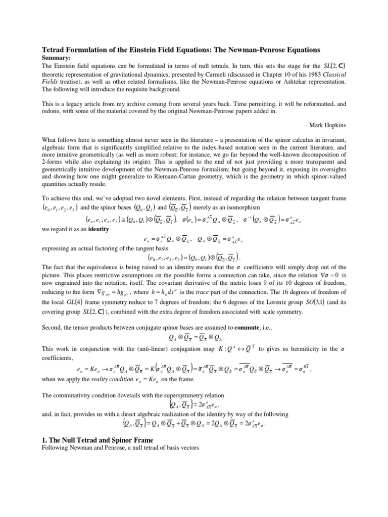 Tetrad Formulation of The Einstein Field Equations: The Newman-Penrose ...