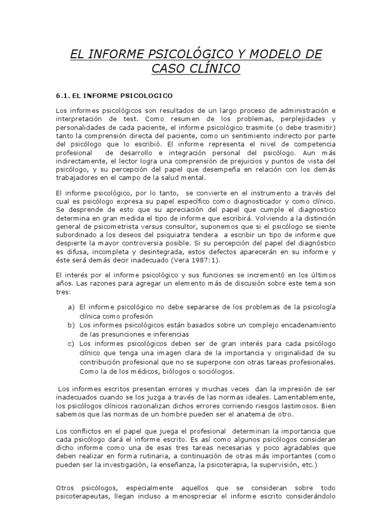 El Informe Psicologico y Modelo de Caso Clinico