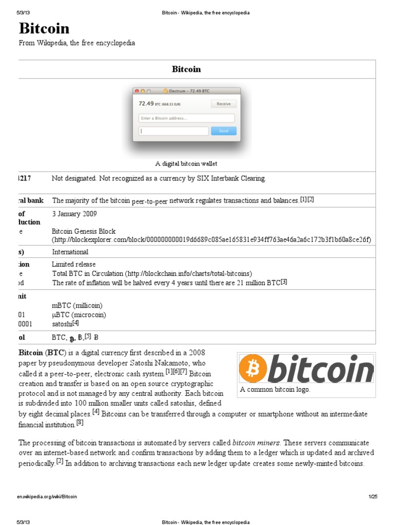 Bitcoin - Wikipedia, The Free Encyclopedia | PDF | Bitcoin | Money