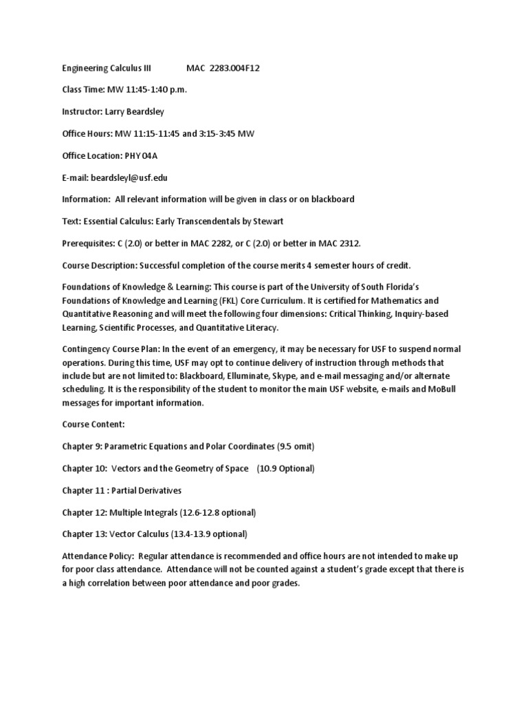 Engineering Calculus MAC 2283 | PDF | Academic Dishonesty | Test ...