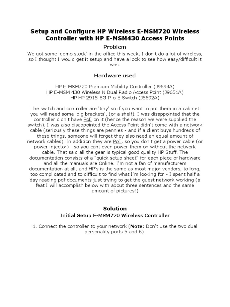 Configuring HP E-MSM720 & E-MSM430 | PDF | Wireless Lan | Wireless ...