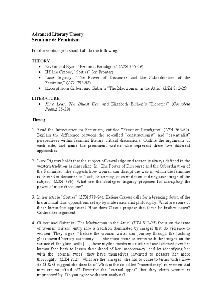 Feminist Literary Theory Seminar Guide | PDF | Feminism | Gender Studies