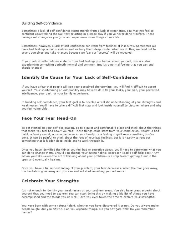 Building Selfconfidence | PDF | Cognitive Behavioral Therapy | Anxiety ...