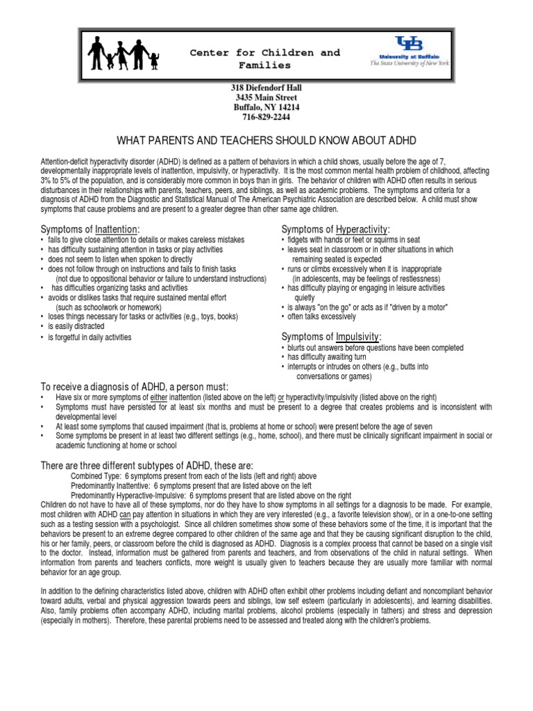 What Parents and Teachers Should Know About Adhd: Center For Children ...