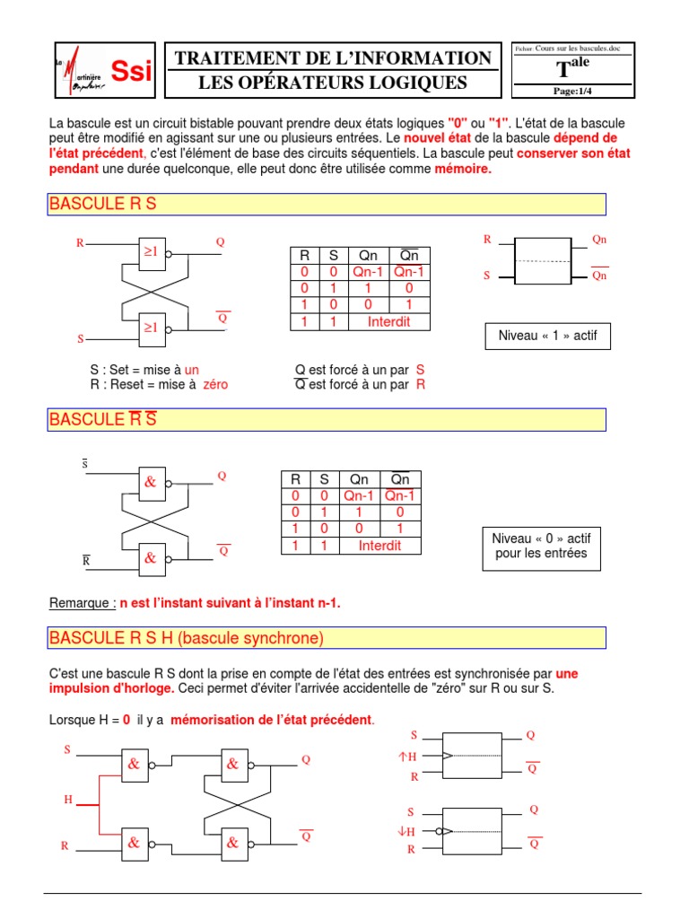 Cours Sur Les Bascules | PDF | Circuit électronique | Ingénierie ...