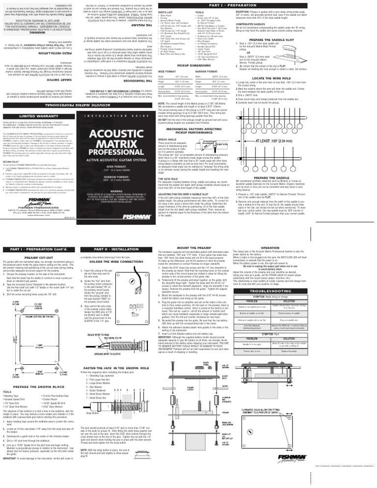 Fishman Acoustic Matrix Professional Manual | Guitars | Saddle | Free ...