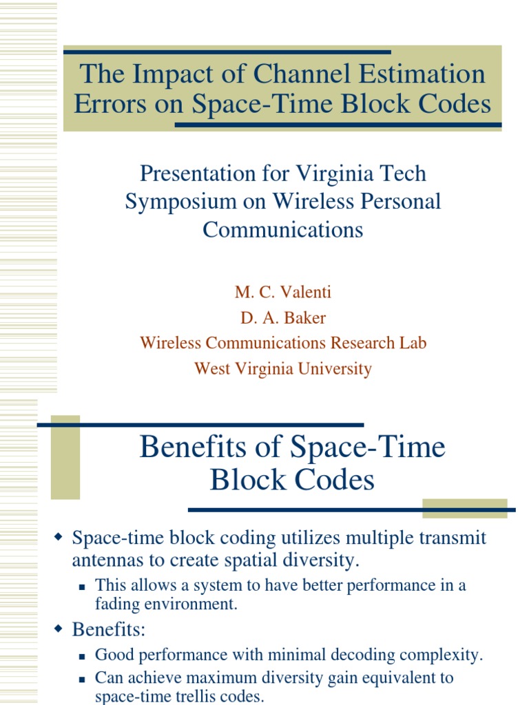 The Impact of Channel Estimation Errors On Space-Time Block Codes | Download Free PDF | Signal ...