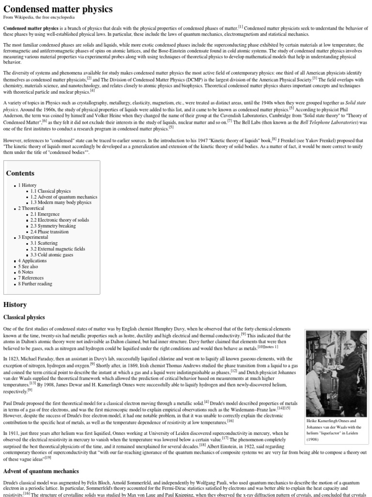 Condensed Matter Physics - Wikipedia, The Free Encyclopedia | PDF ...