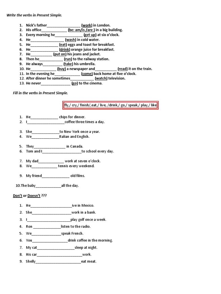 Write The Verbs in Present Simple | PDF | English Language | Grammar