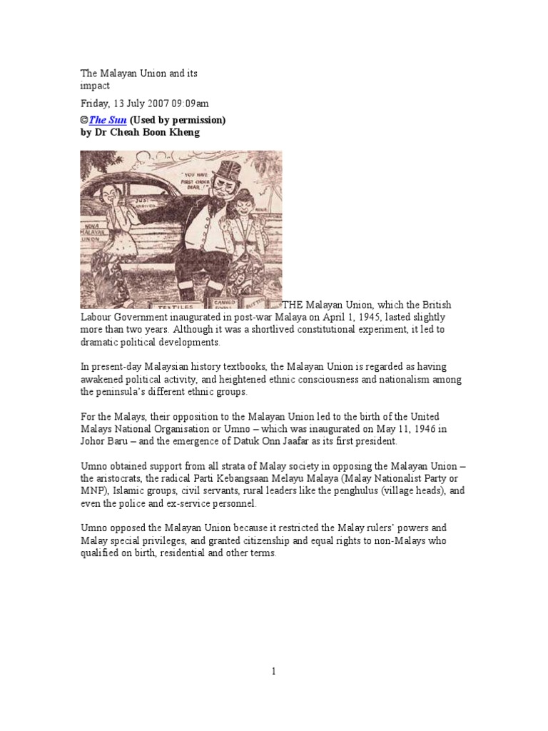 The Malayan Union, Putera-Amcja and The People's Constitution, Cheah ...