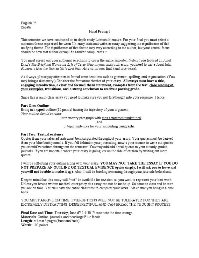 English 25 Final | Essays | English Language