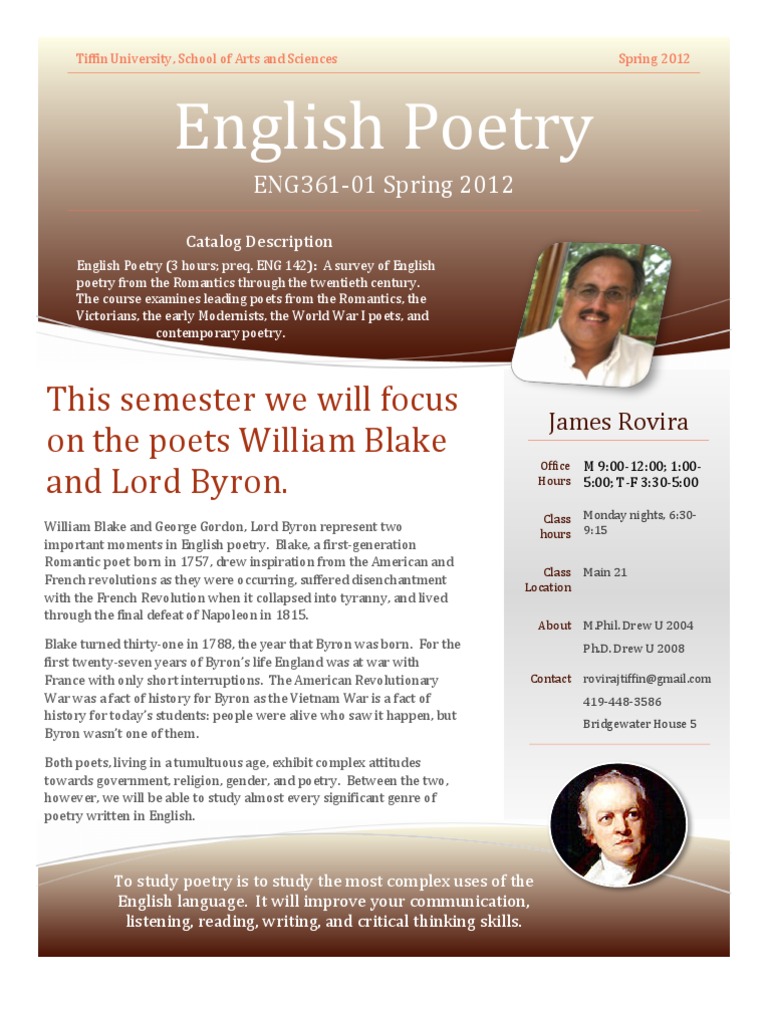 English Poetry Syllabus | PDF | William Blake | Thesis