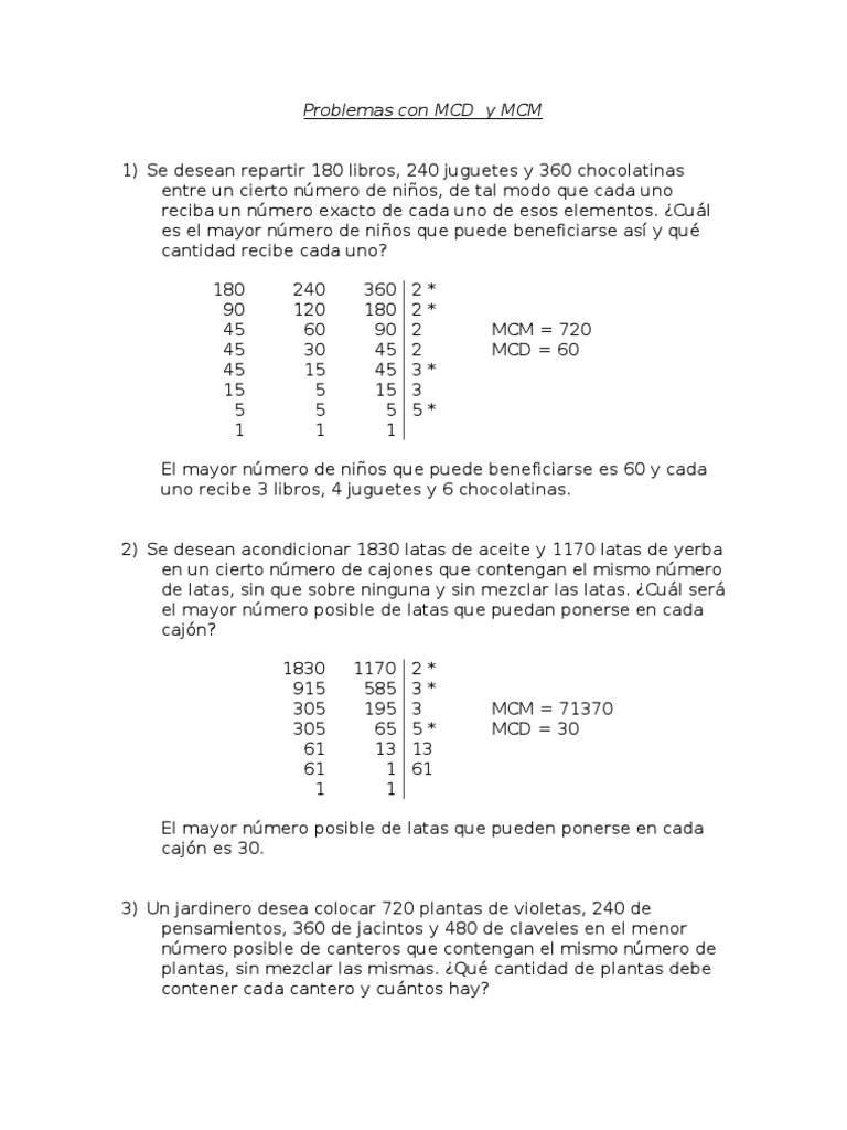 Problemas Resueltos de MCM y MCD | PDF | Aritmética | Lexicología