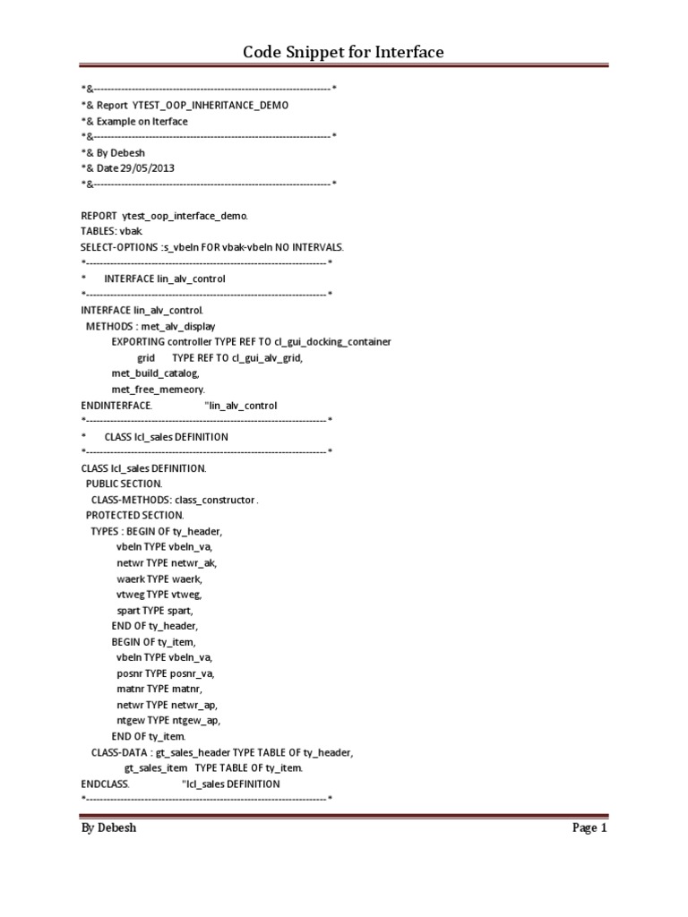 Example On Interface In Sap Abap Pdf Computer Programming Computing 