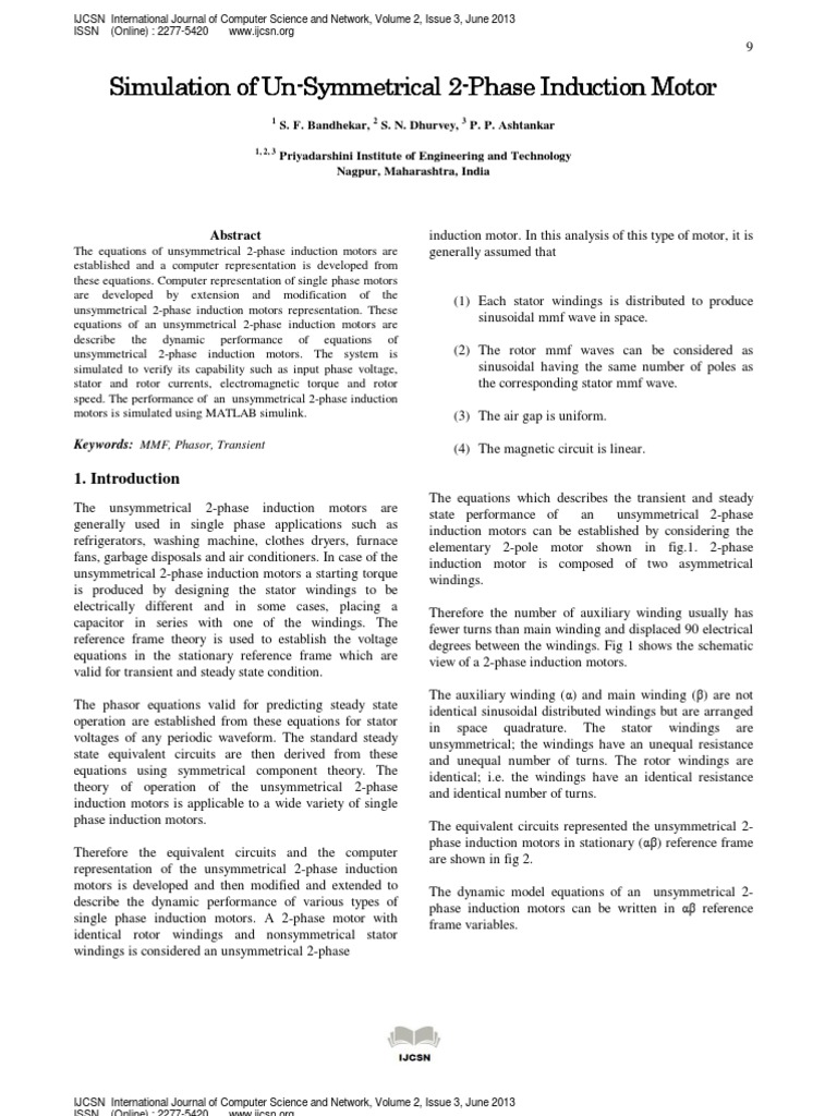 Simulation of Un-Symmetrical 2-Phase Induction Motor | PDF ...