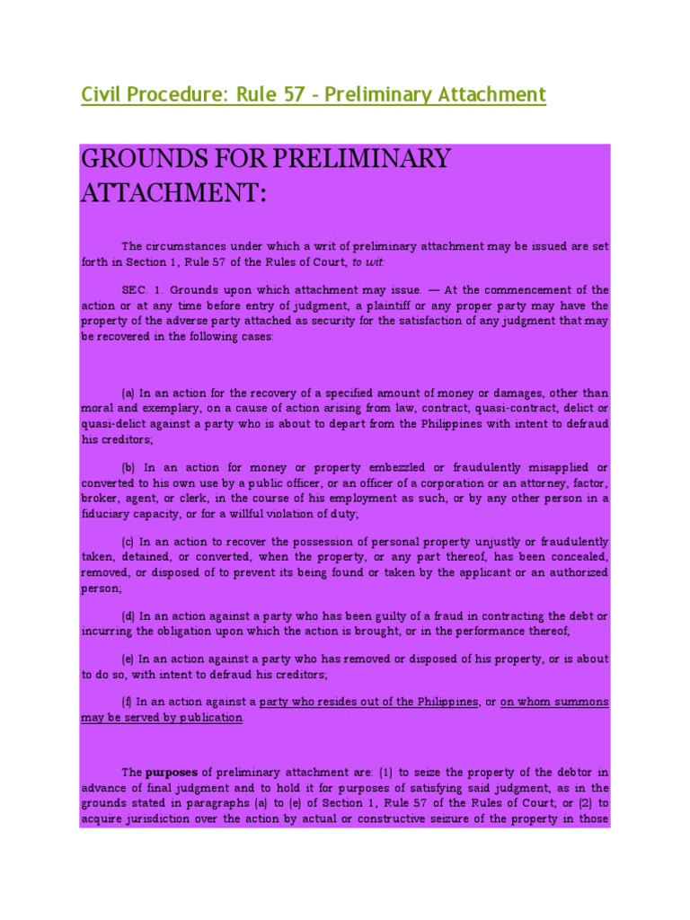 Preliminary Attachment | PDF | Judgment (Law) | Service Of Process
