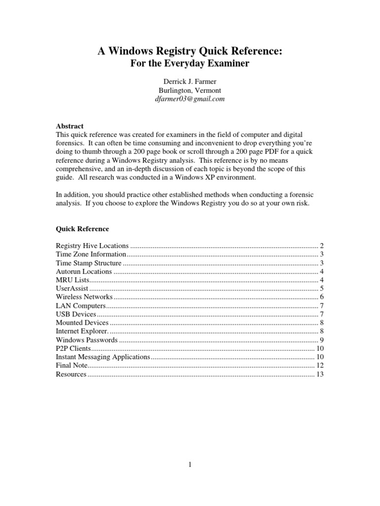 Windows Registry Forensics Guide | PDF | Windows Registry | Instant ...