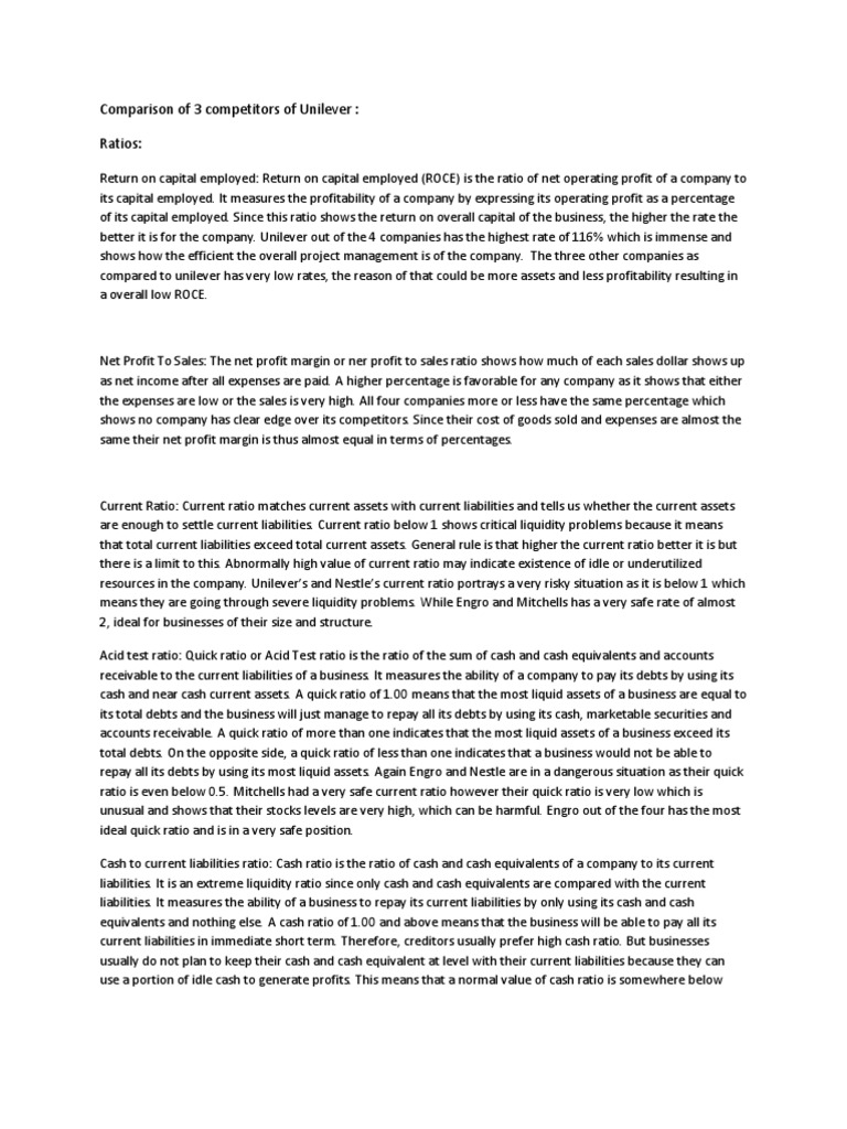 Comparison of 3 Competitors of Unilever | PDF | Market Liquidity ...