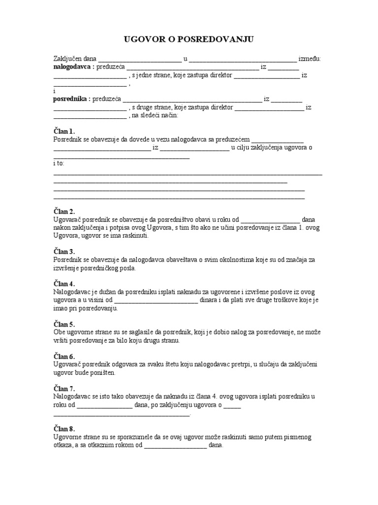 Ugovor o Posredovanju | PDF