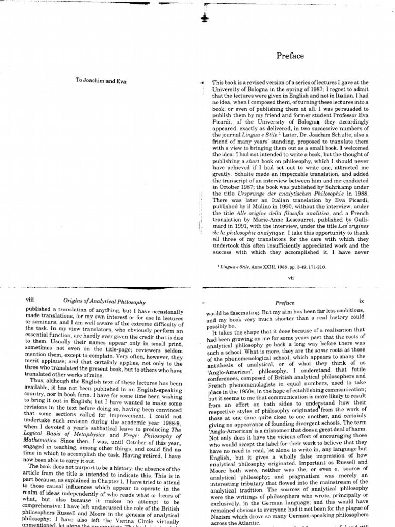 Michael Dummett Origins of Analytical Philosophy 1994 | PDF