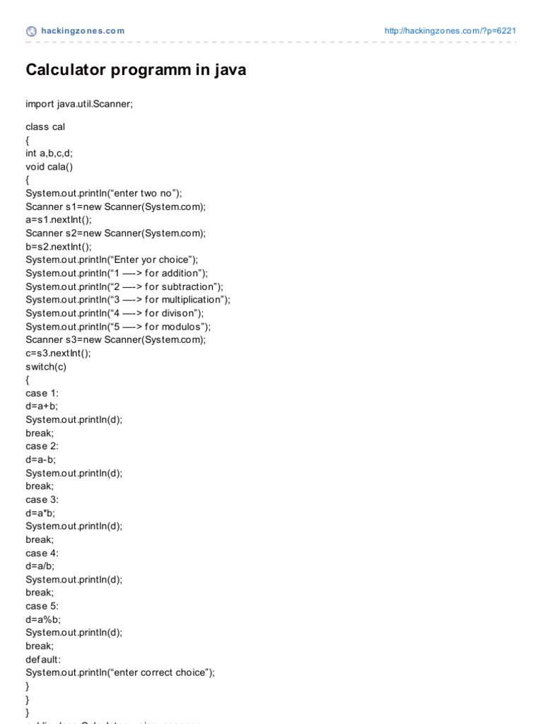 Java Calculator Program Example | PDF