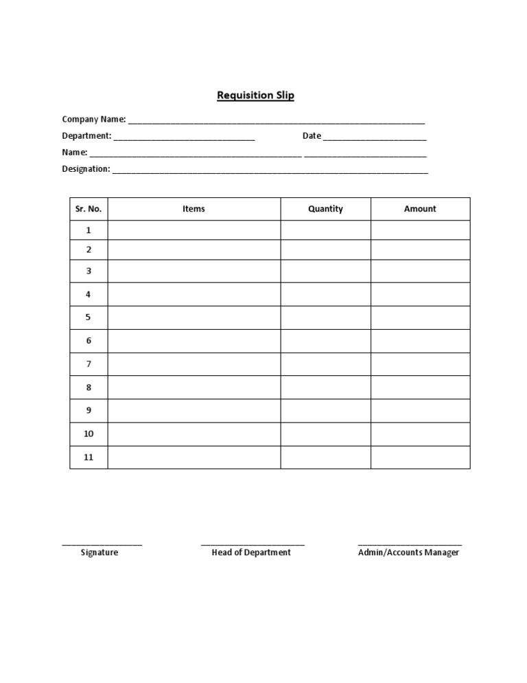 Requisition Slip: Sr. No. Items Quantity Amount | PDF | Finance & Money ...