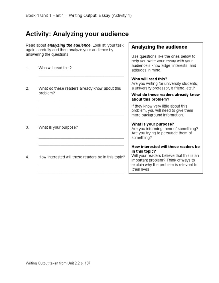 Unit 1 Analyzing Your Audience (Writing) | PDF