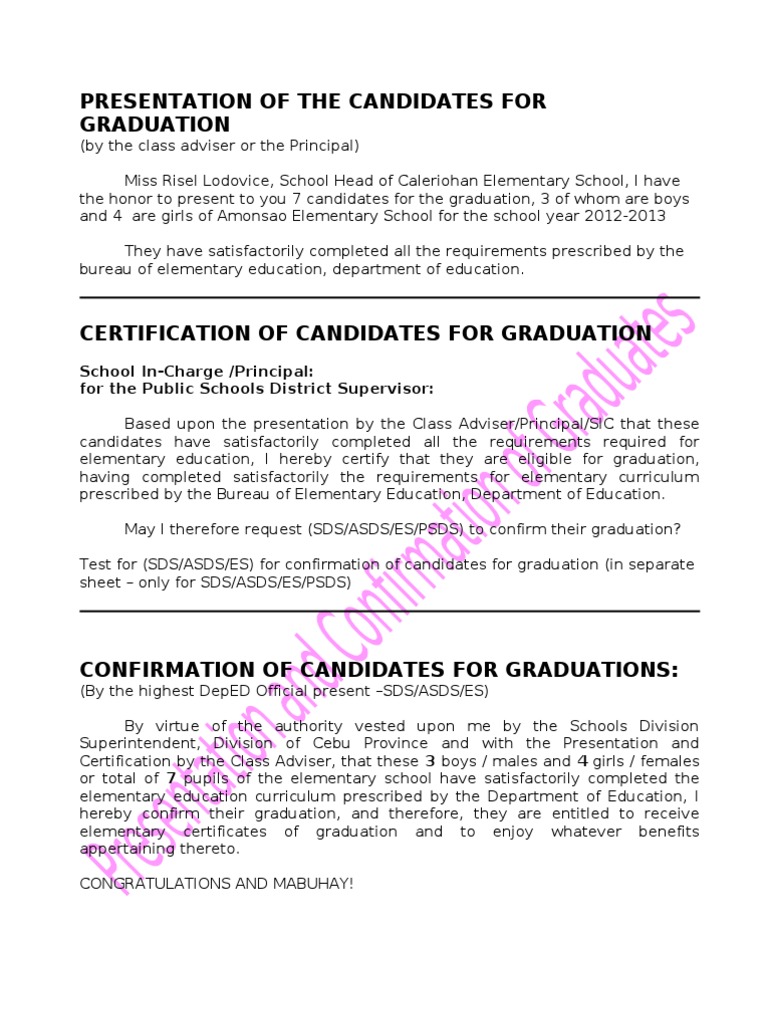 Presentation and Confirmation of Graduates | PDF