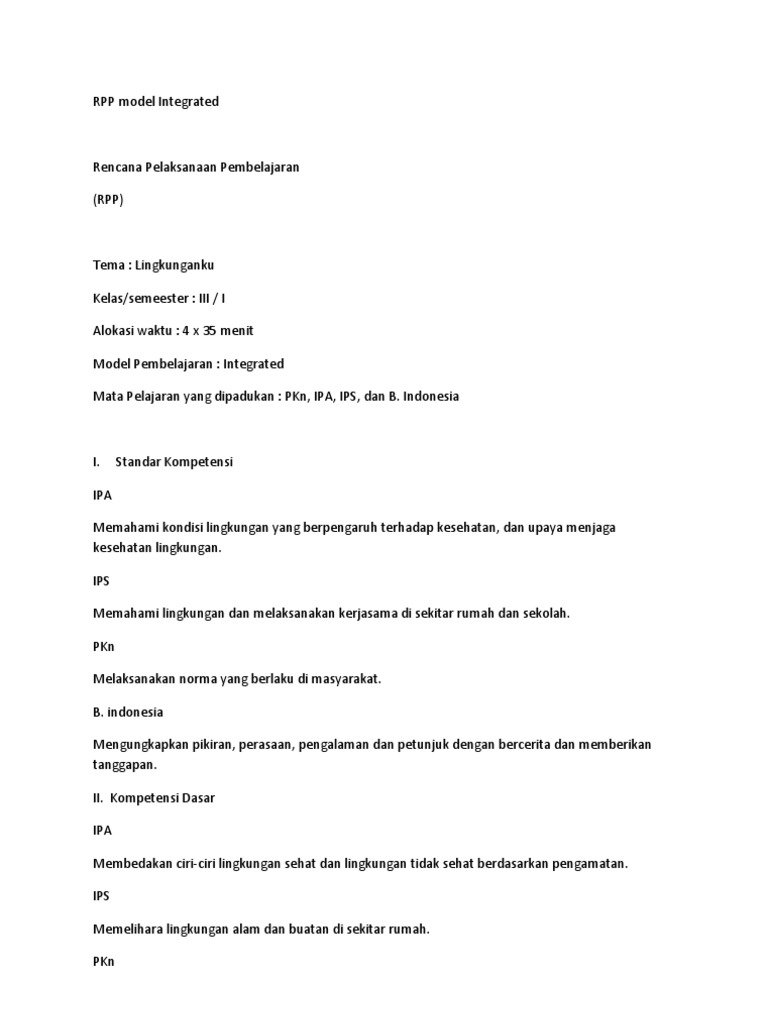 Contoh RPP Model Integrated | PDF