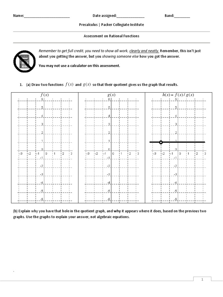 2013 05 24 Assessment On Rational Functions Pdf Asymptote Function Mathematics